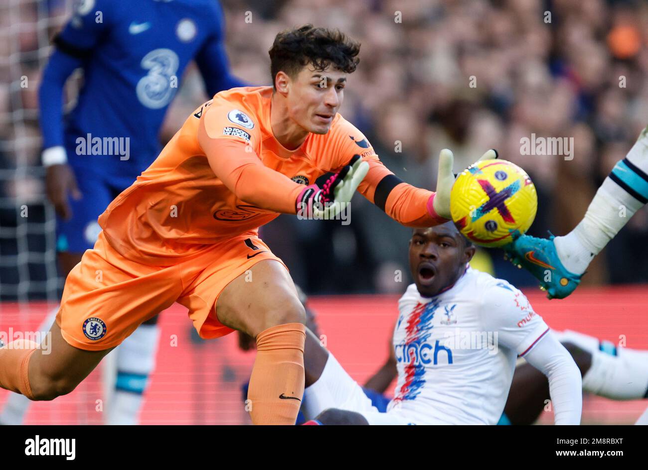 Chelsea's goalkeeper Kepa Arrizabalaga makes a save during the English ...