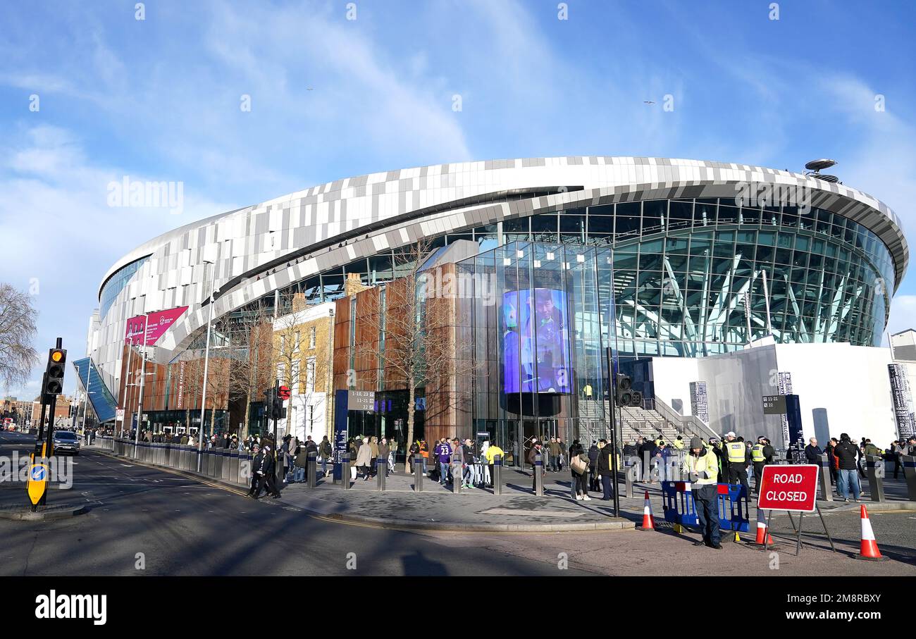 General view of the stadium as fans gather outside before the Premier ...