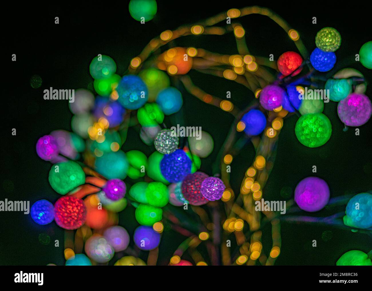 abstract light pattern, balls of different shapes and colors, long ...