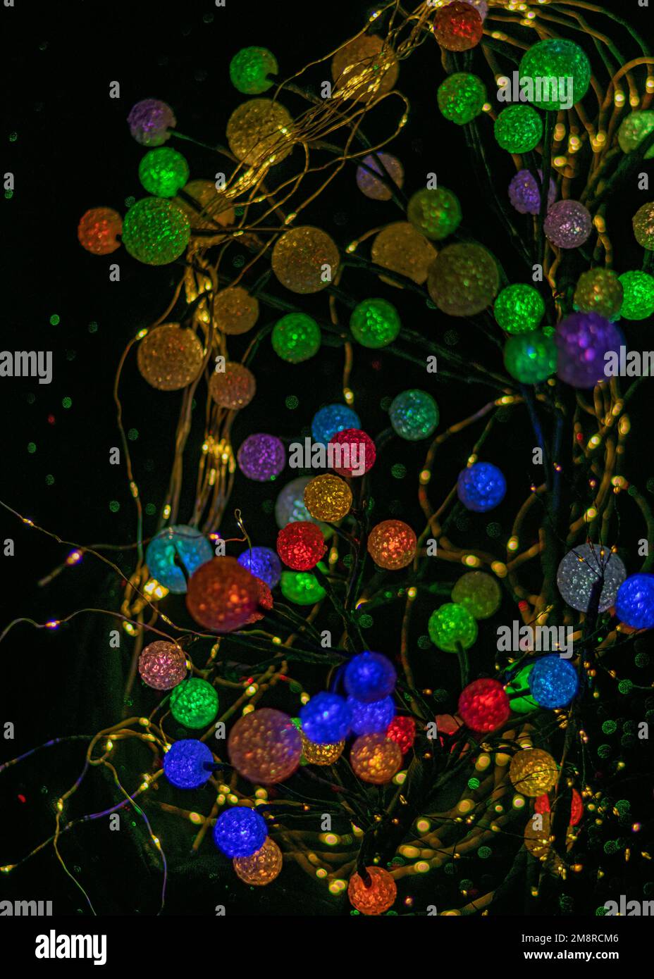 abstract light pattern, balls of different shapes and colors, long ...