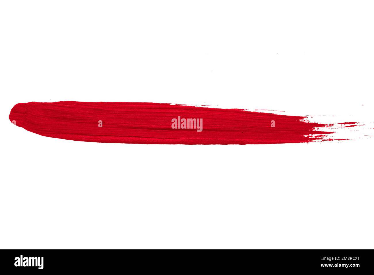 texture brushstroke of red color paint on white background isolated ...