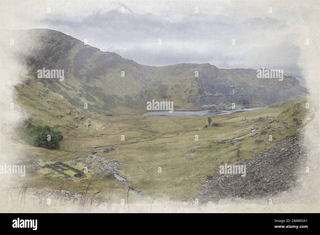 Digital watercolor painting of the abandoned Cwmorthin Slate Quarry at ...