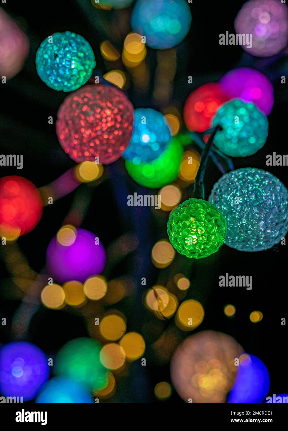 abstract light pattern, balls of different shapes and colors, long ...