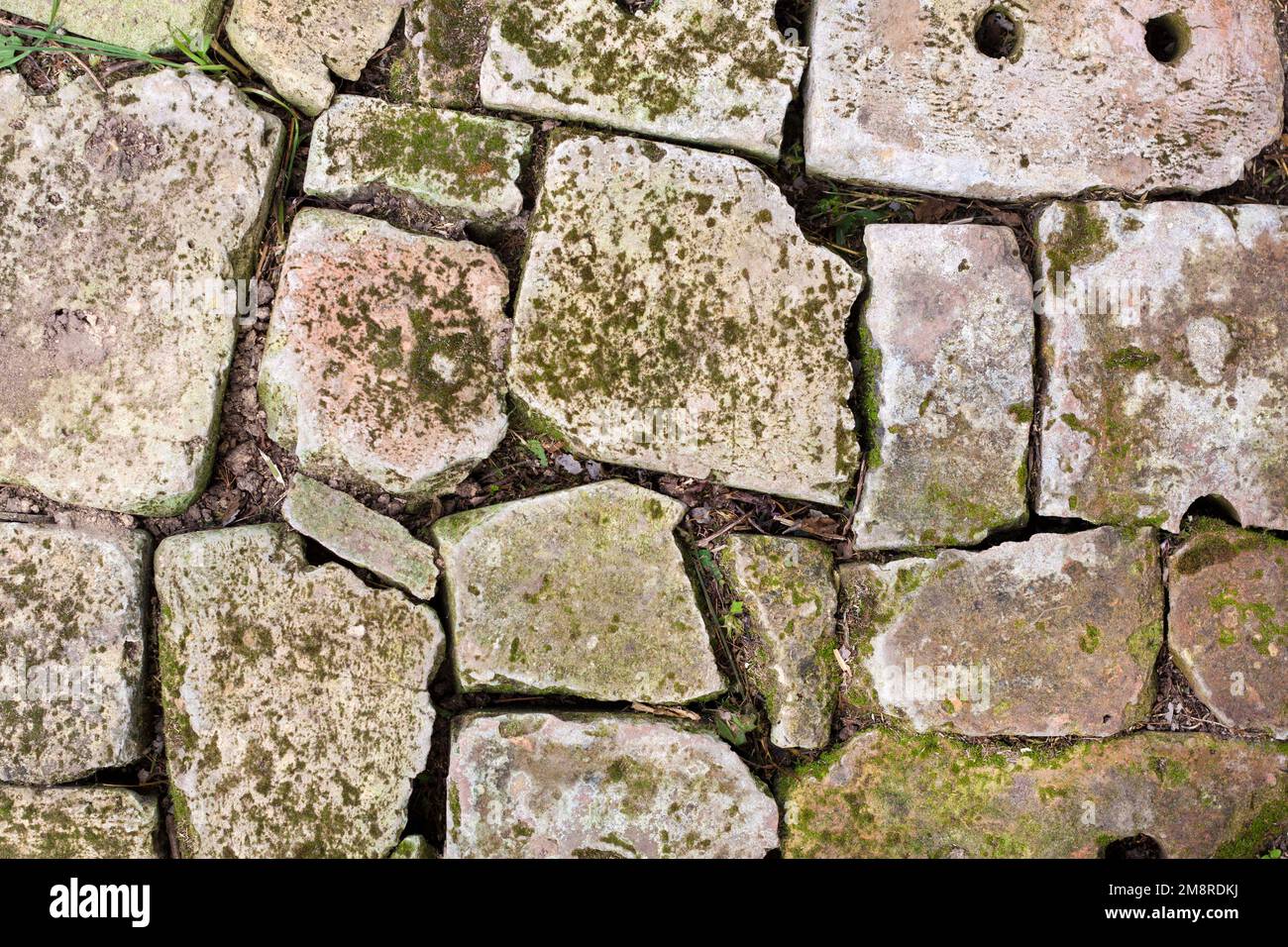 Old brick paving background closeup. Vintage brick texture, top view ...