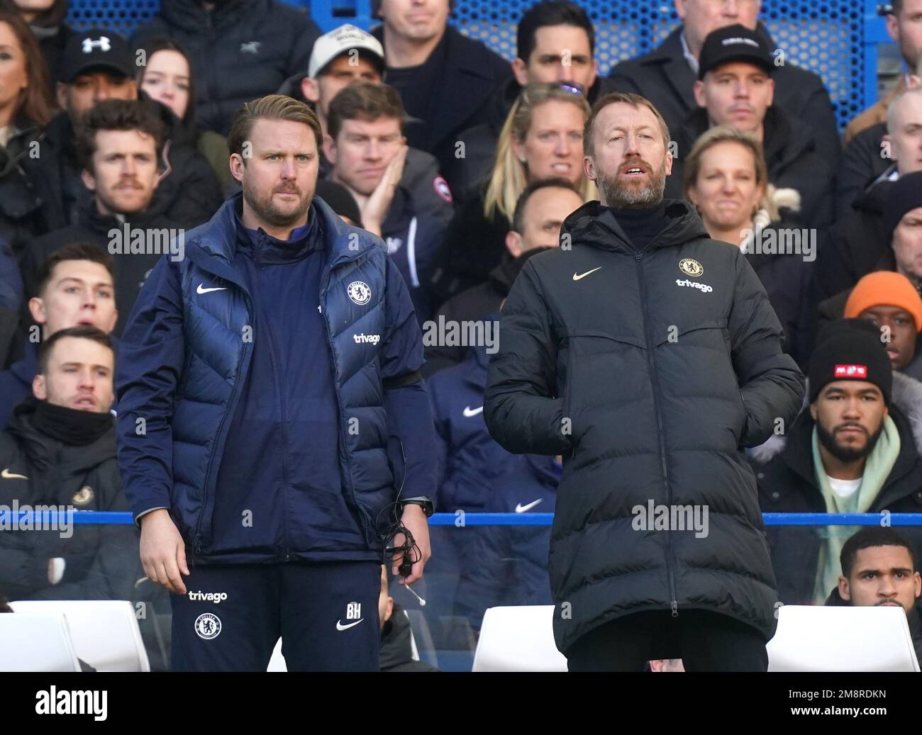 Chelsea coach Bjorn Hamberg and manager Graham Potter on the touchline ...