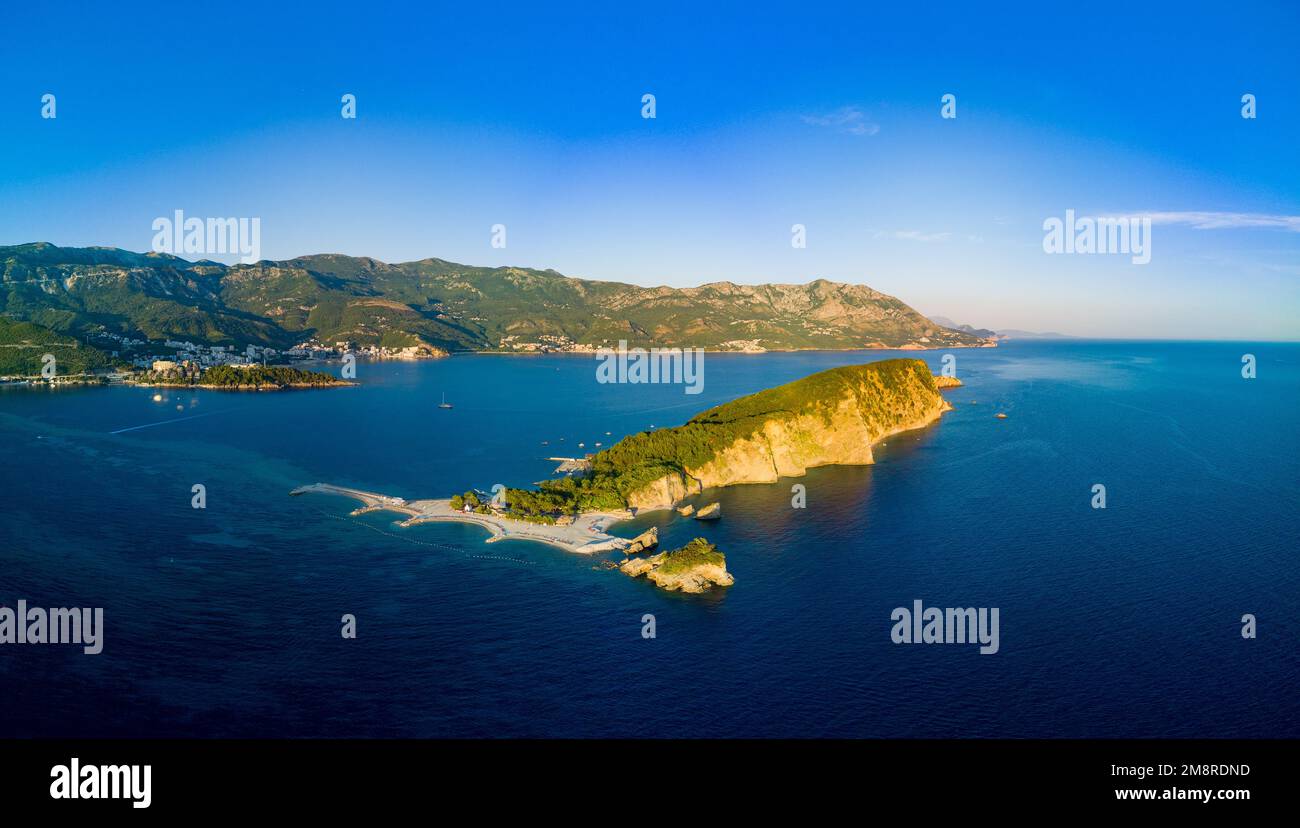 Panorama of historical ancient tourist island of St. Nicholas with ...