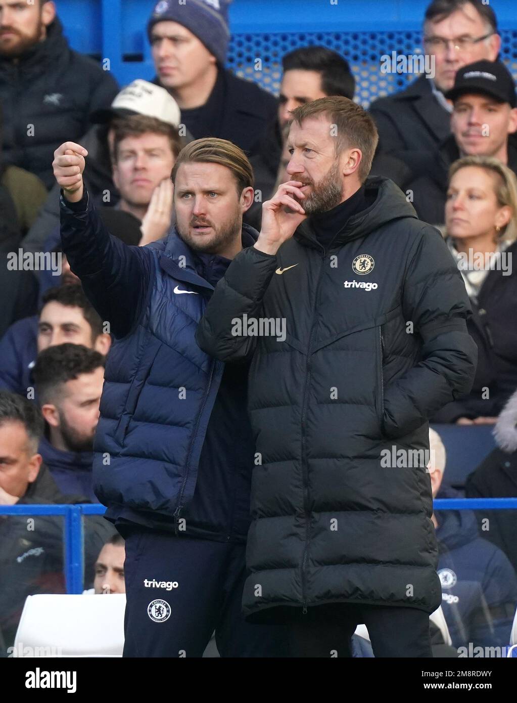 Chelsea coach Bjorn Hamberg and manager Graham Potter on the touchline ...