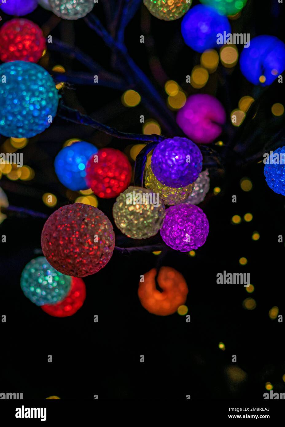 abstract light pattern, balls of different shapes and colors, long ...