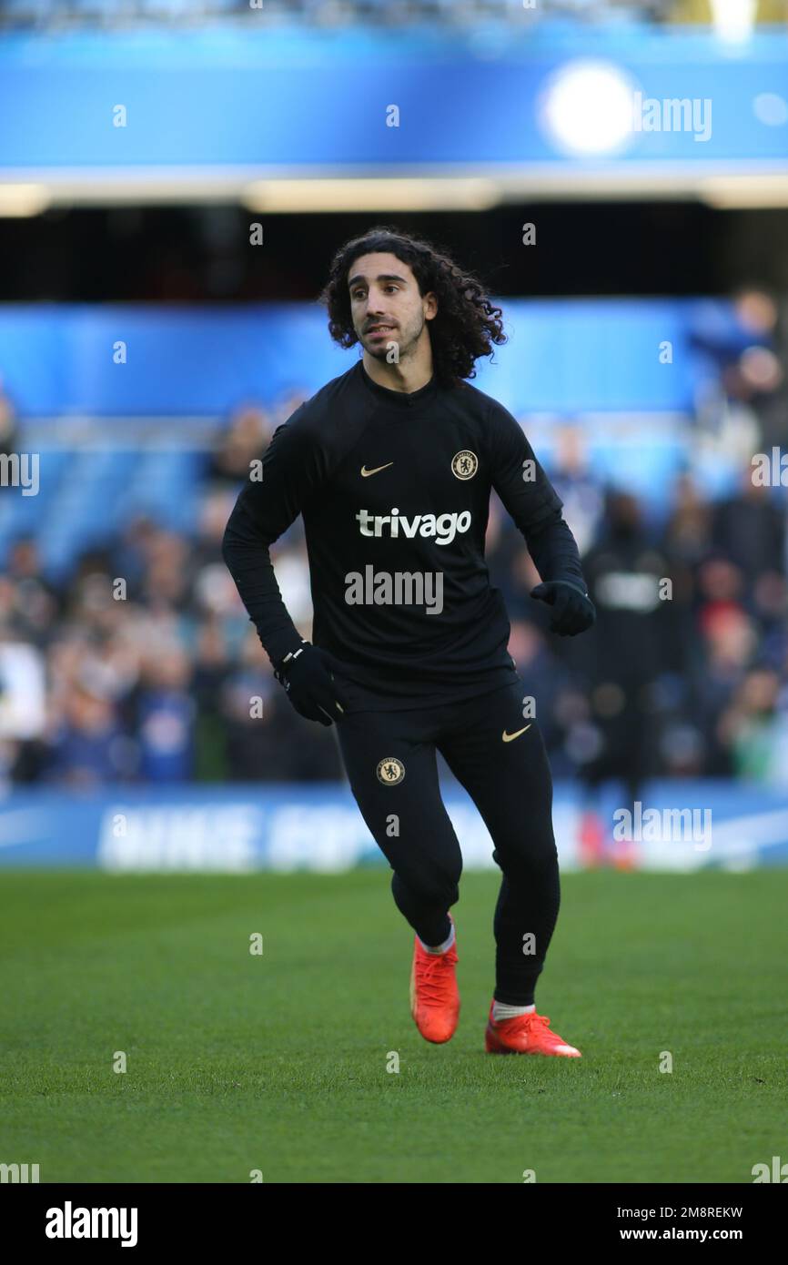 London, UK. 14th Jan, 2023. Marc Cucurella of Chelsea warming up during ...