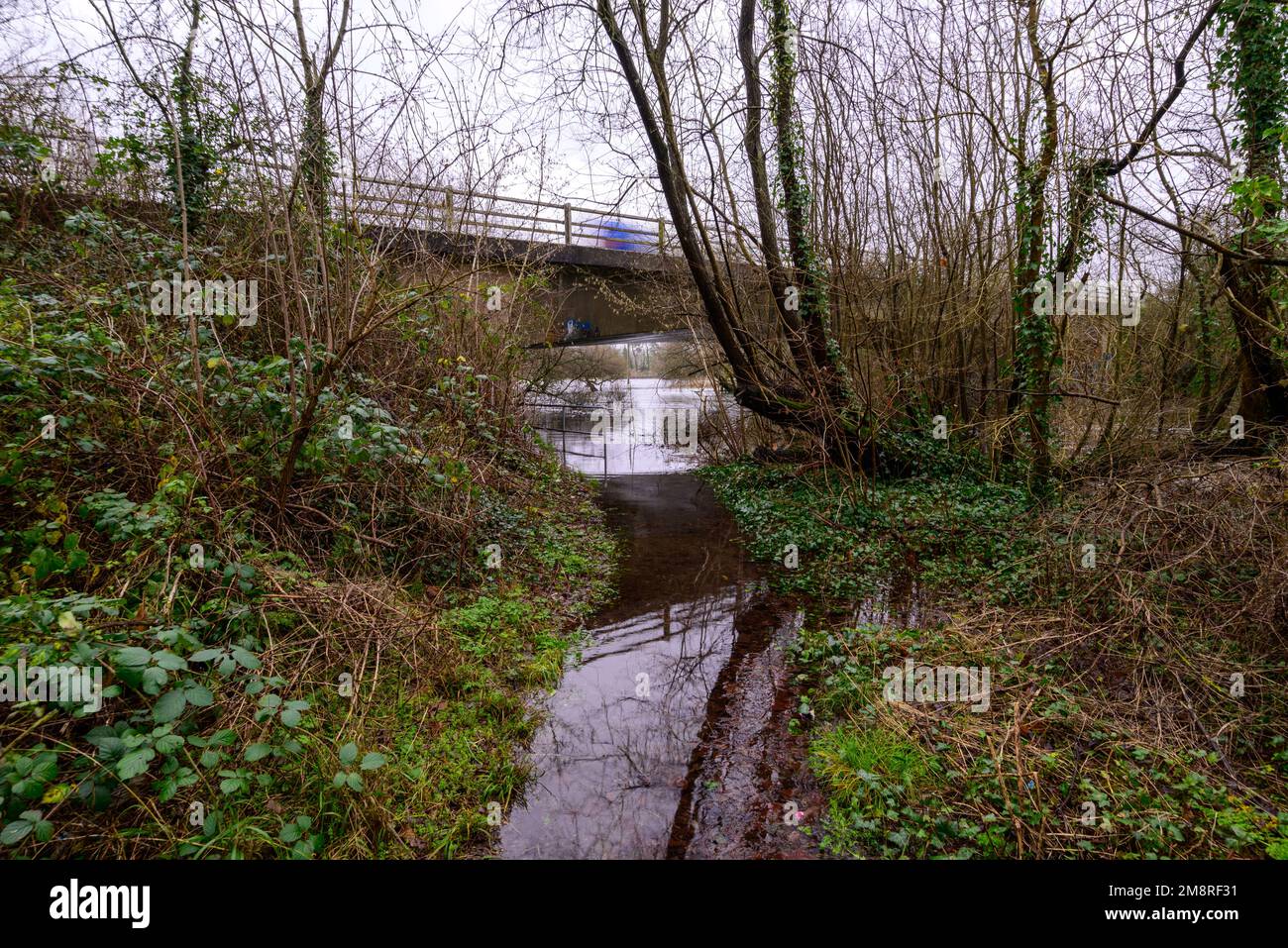 Road bridge and flooded underpass, River Avon, A338, Fordingbridge ...