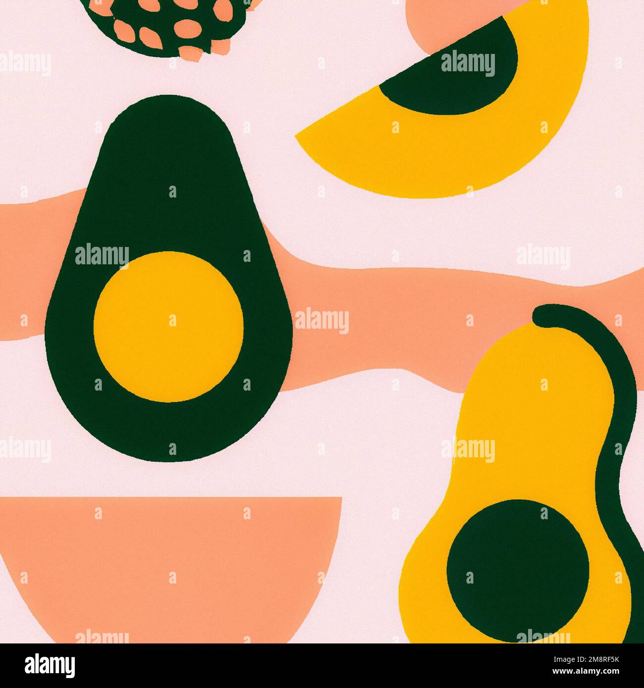 A cool abstract minimalistic illustration of sliced avocados on s ...