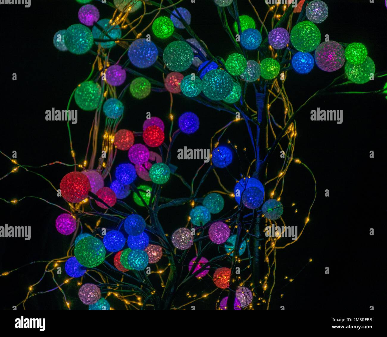 abstract light pattern, balls of different shapes and colors, long ...