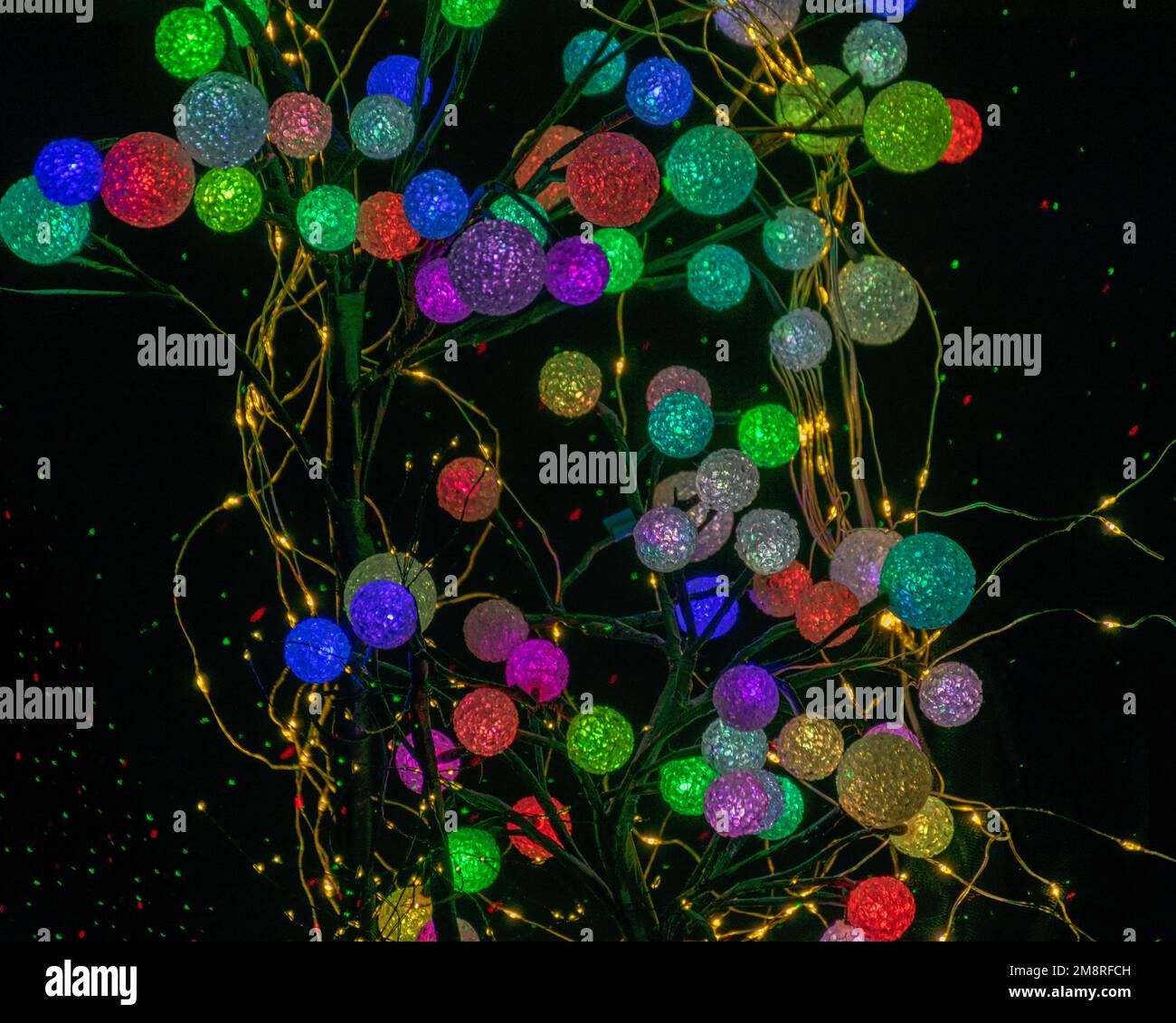 abstract light pattern, balls of different shapes and colors, long ...