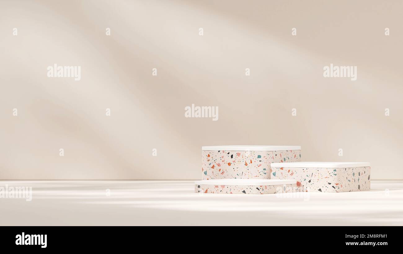 A 3d render mockup template white and terrazzo texture podium in ...
