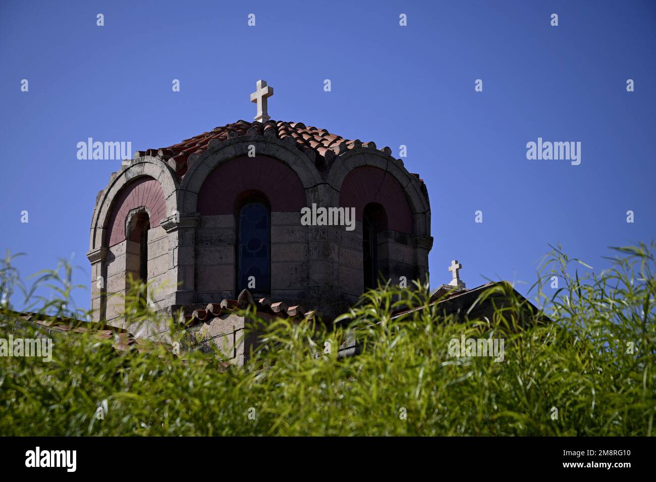 Landscape with scenic dome view of Aghia Filothei a Greek Orthodox ...