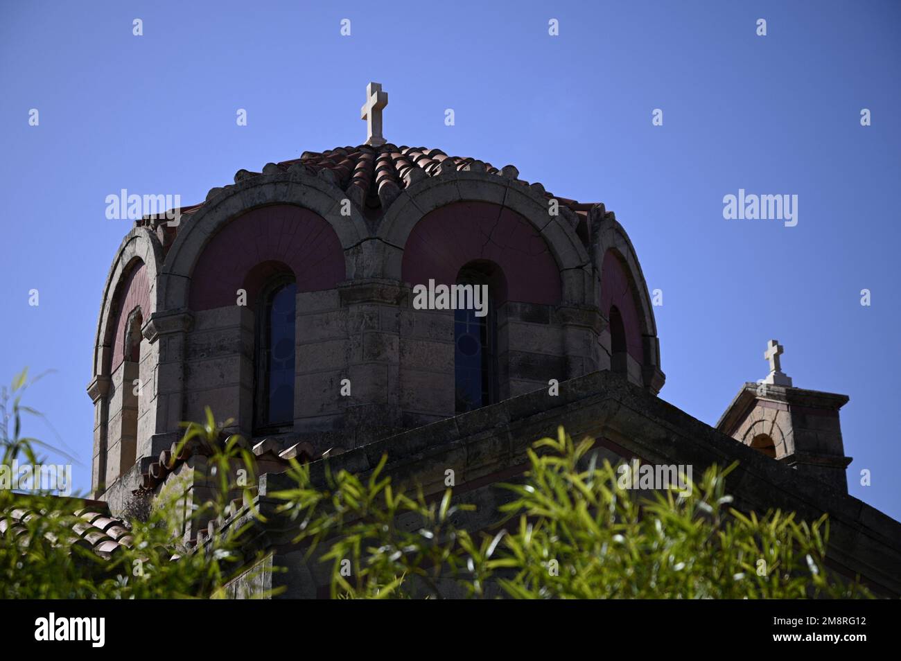 Landscape with scenic dome view of Aghia Filothei a Greek Orthodox ...