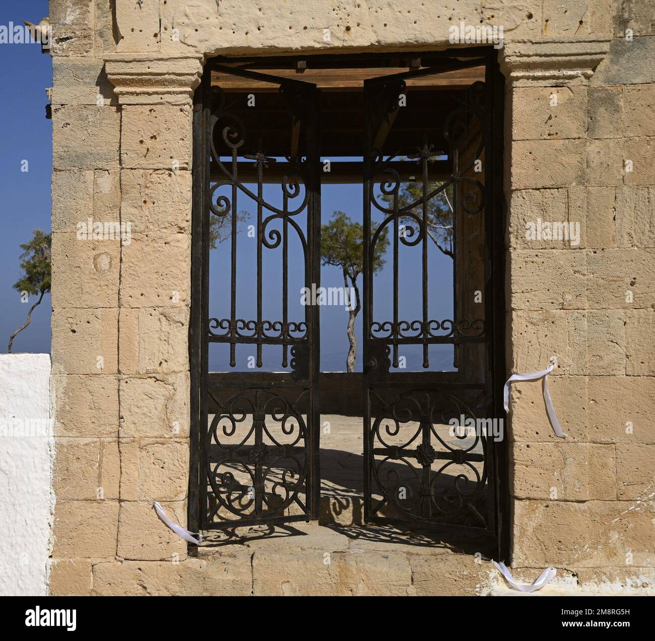 Scenic view of the stone built main entrance gate of Aghioi Theodoroi a ...