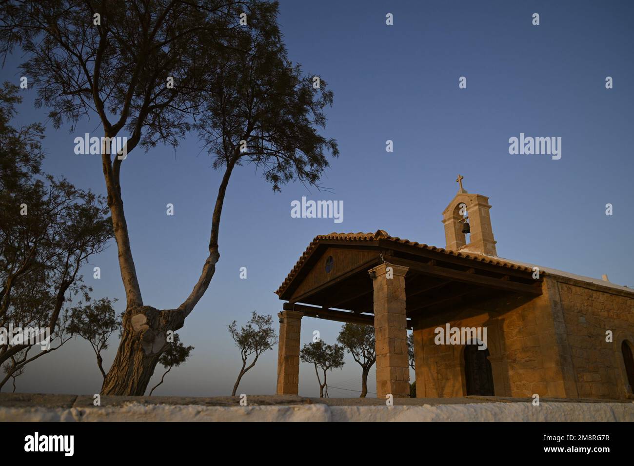 Scenic exterior view of Aghioi Theodoroi a picturesque stone built ...