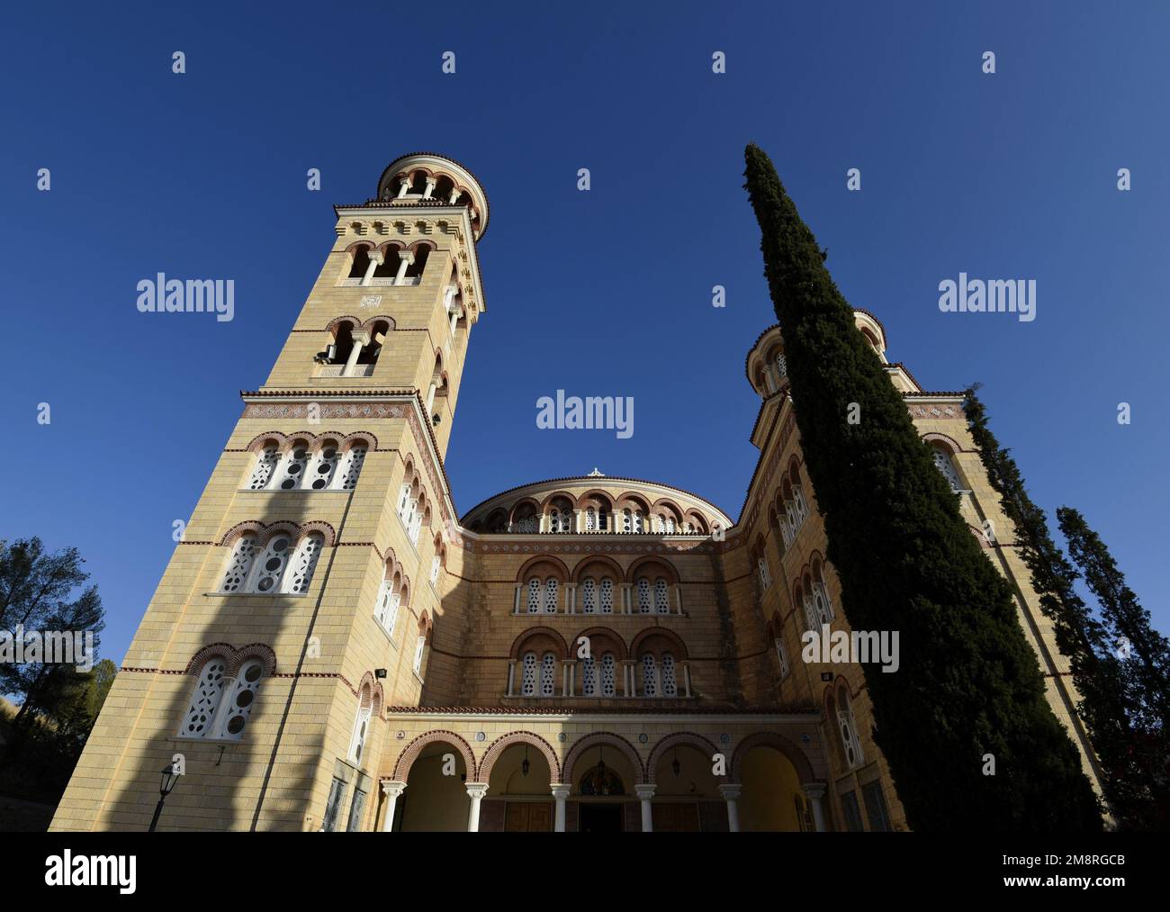 Landscape with scenic exterior view of the Holy Byzantine Church of ...