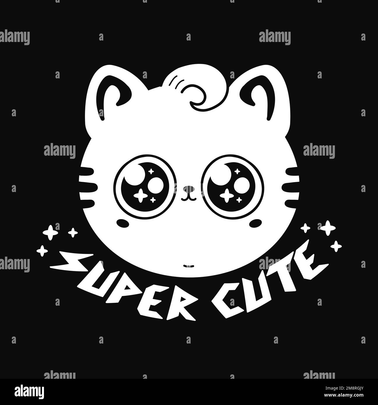 Cute funny little baby cat face. Super cute slogan. Vector hand drawn ...