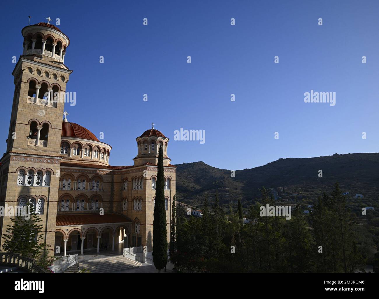 Landscape with scenic exterior view of the Holy Byzantine Church of ...