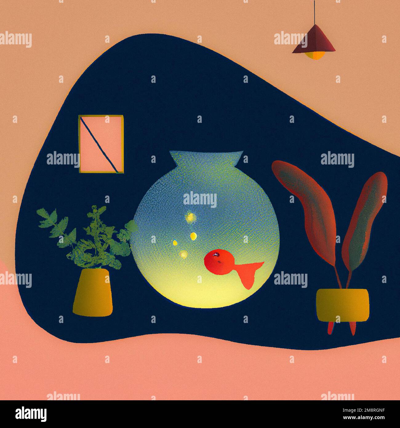 A minimalist illustration of a goldfish inside a fishbowl Stock Photo ...