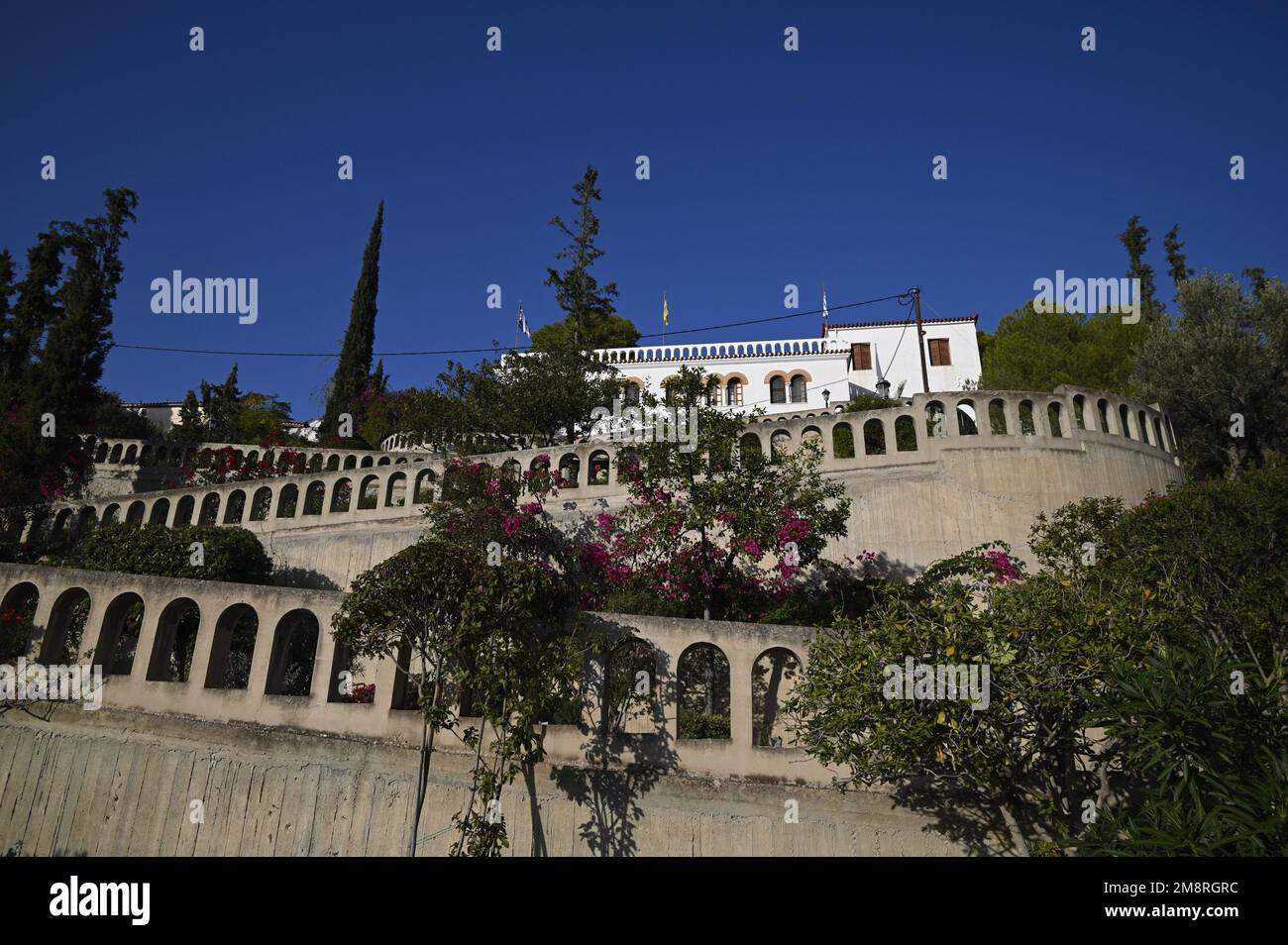 Landscape with scenic exterior view of the Holy Trinity Monastery at ...