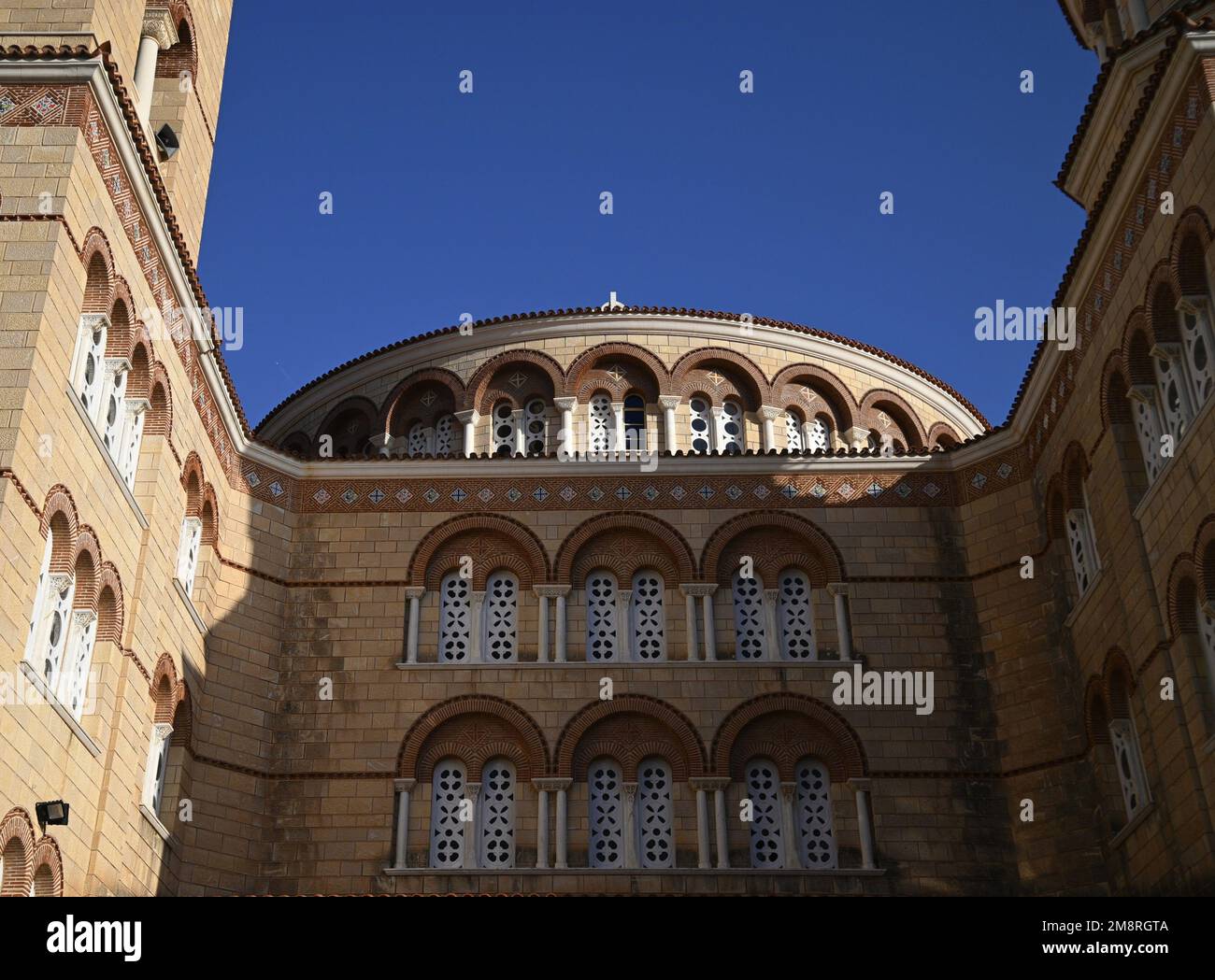 Landscape with scenic exterior view of the Holy Byzantine Church of ...