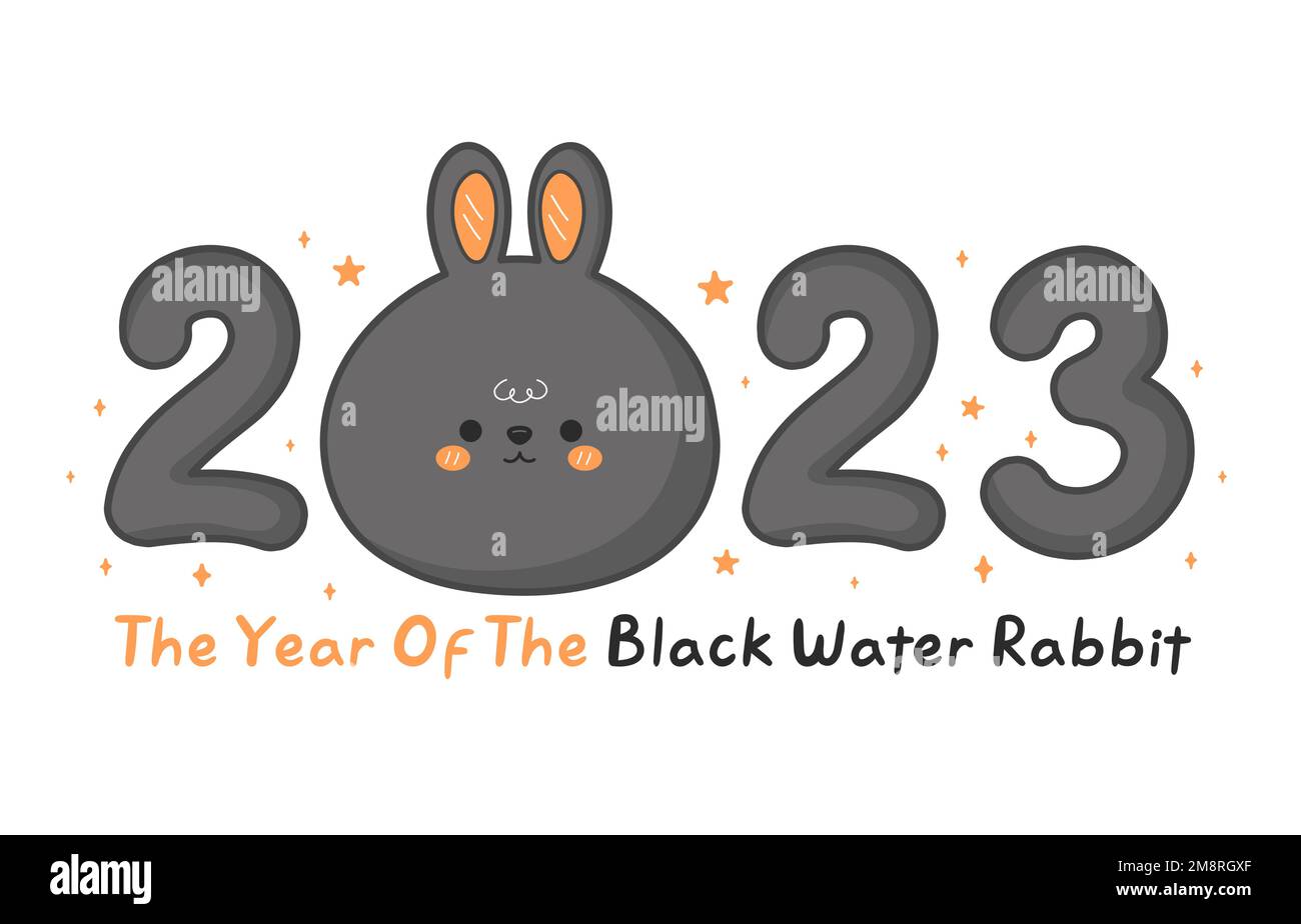 Cute funny 2023 New Year number with symbol rabbit.Vector cartoon ...