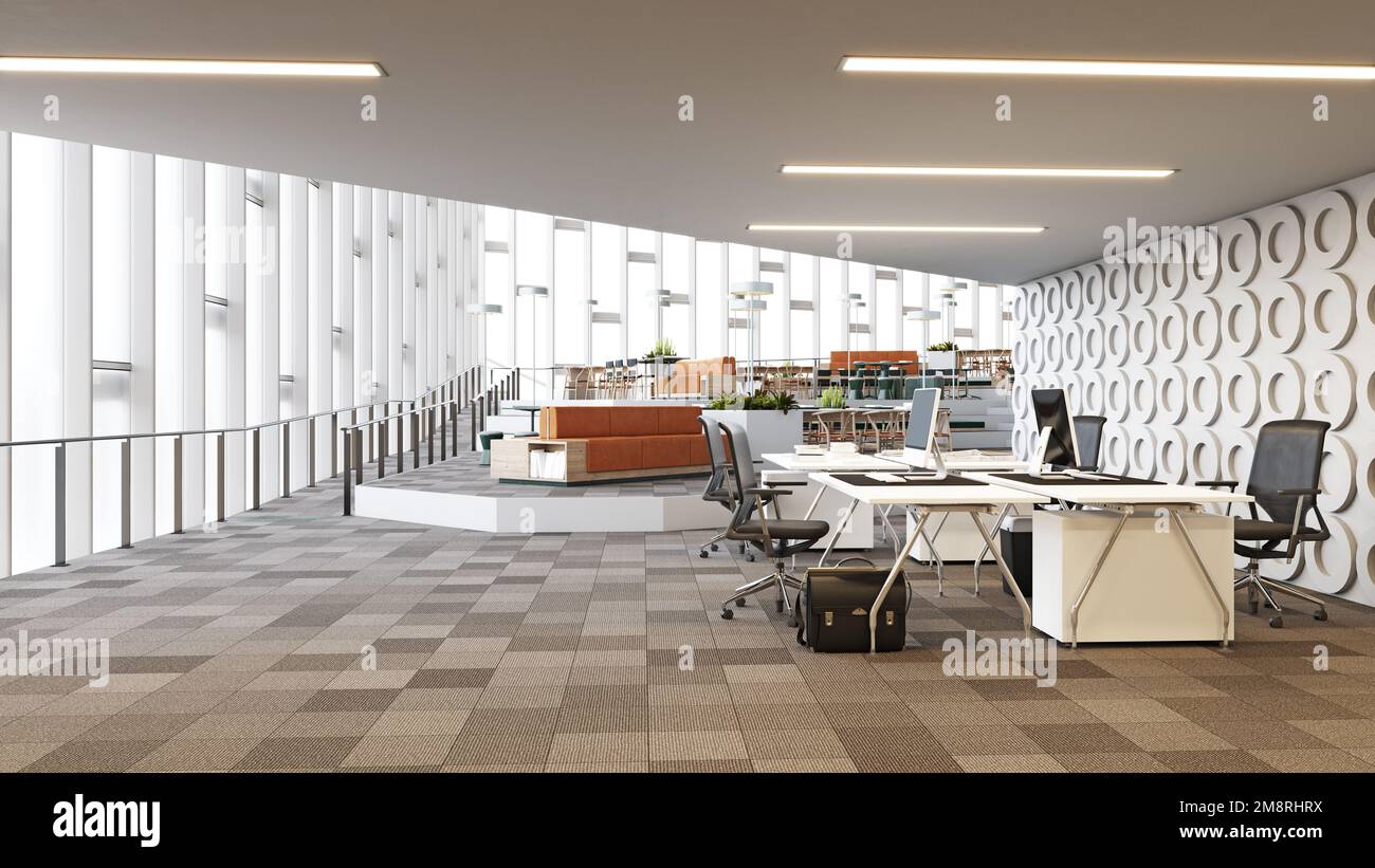 Modern office with open space . 3D Render Stock Photo - Alamy