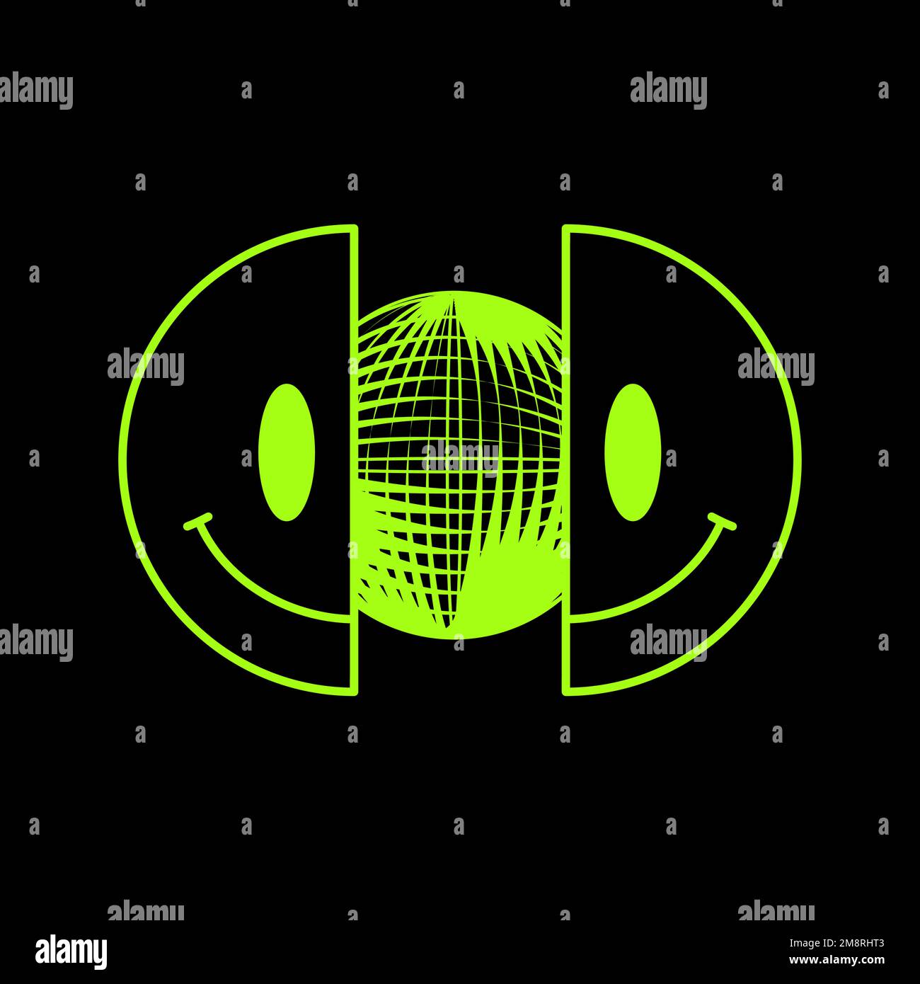Two half of smile face and earth sphere. Vector modern neon digital ...