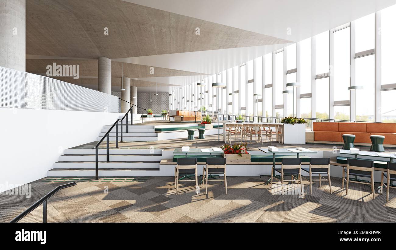 Modern office with open space . 3D Render Stock Photo - Alamy