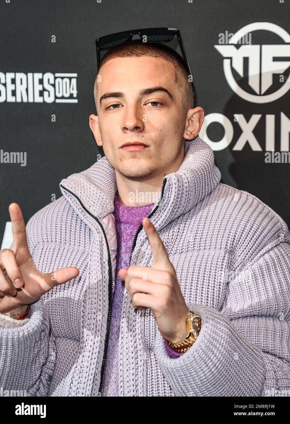 London, UK. 14th Jan, 2023. Ardee seen attending the KSI vs FaZe ...