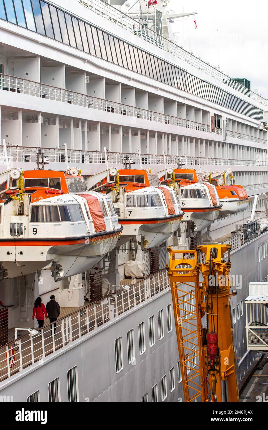 Life boats on the side of a ship in British Columbia, canada ...