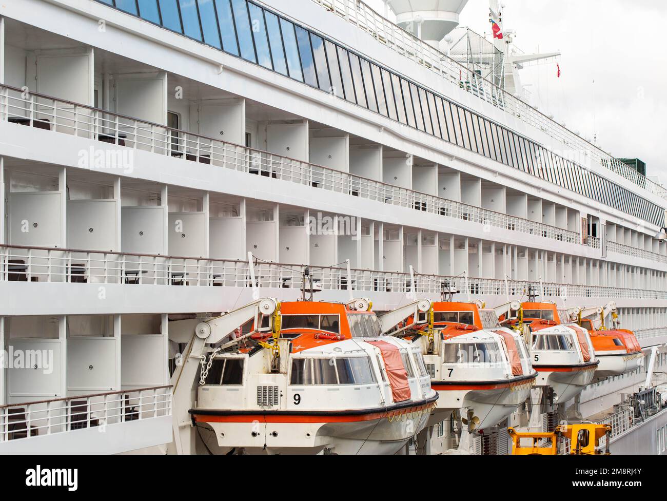Life boats on the side of a ship in British Columbia, canada ...