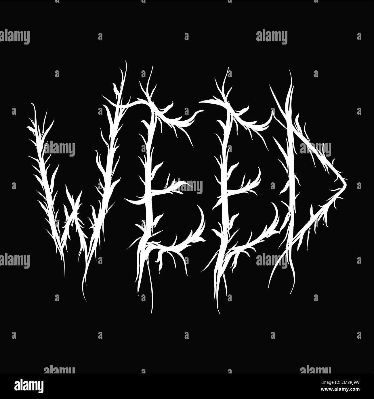Weed word,trendy black metal style letters.Vector hand drawn ...