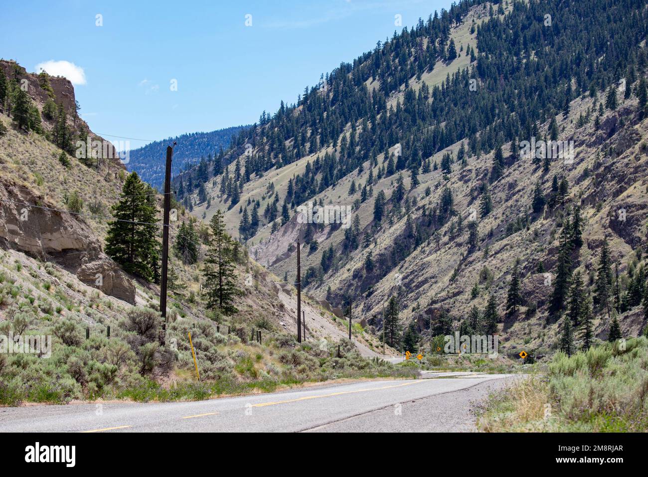 Scenic road running through Banff mountains, British columbia on a ...