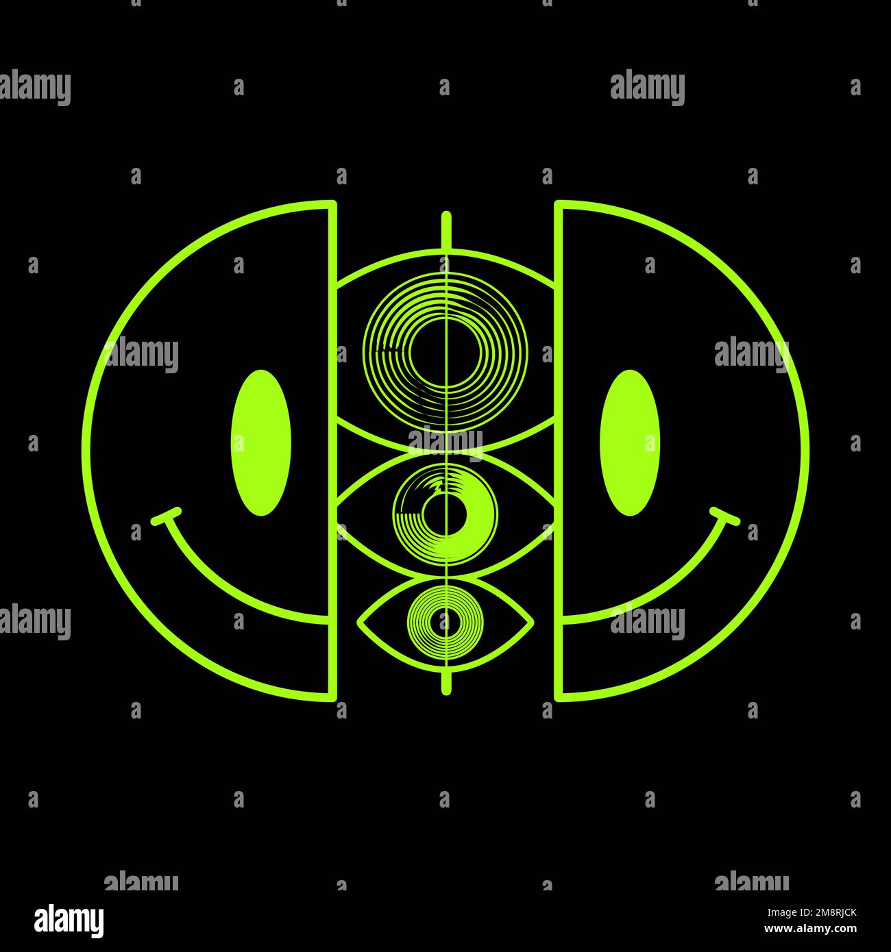 Two half of smile face and eyes. Vector modern neon digital style ... Two half of smile face and eyes. Vector modern neon digital style ...