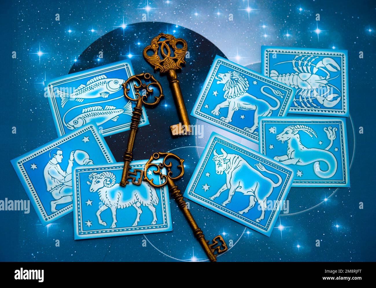 cards with astrology signs and keys Stock Photo - Alamy