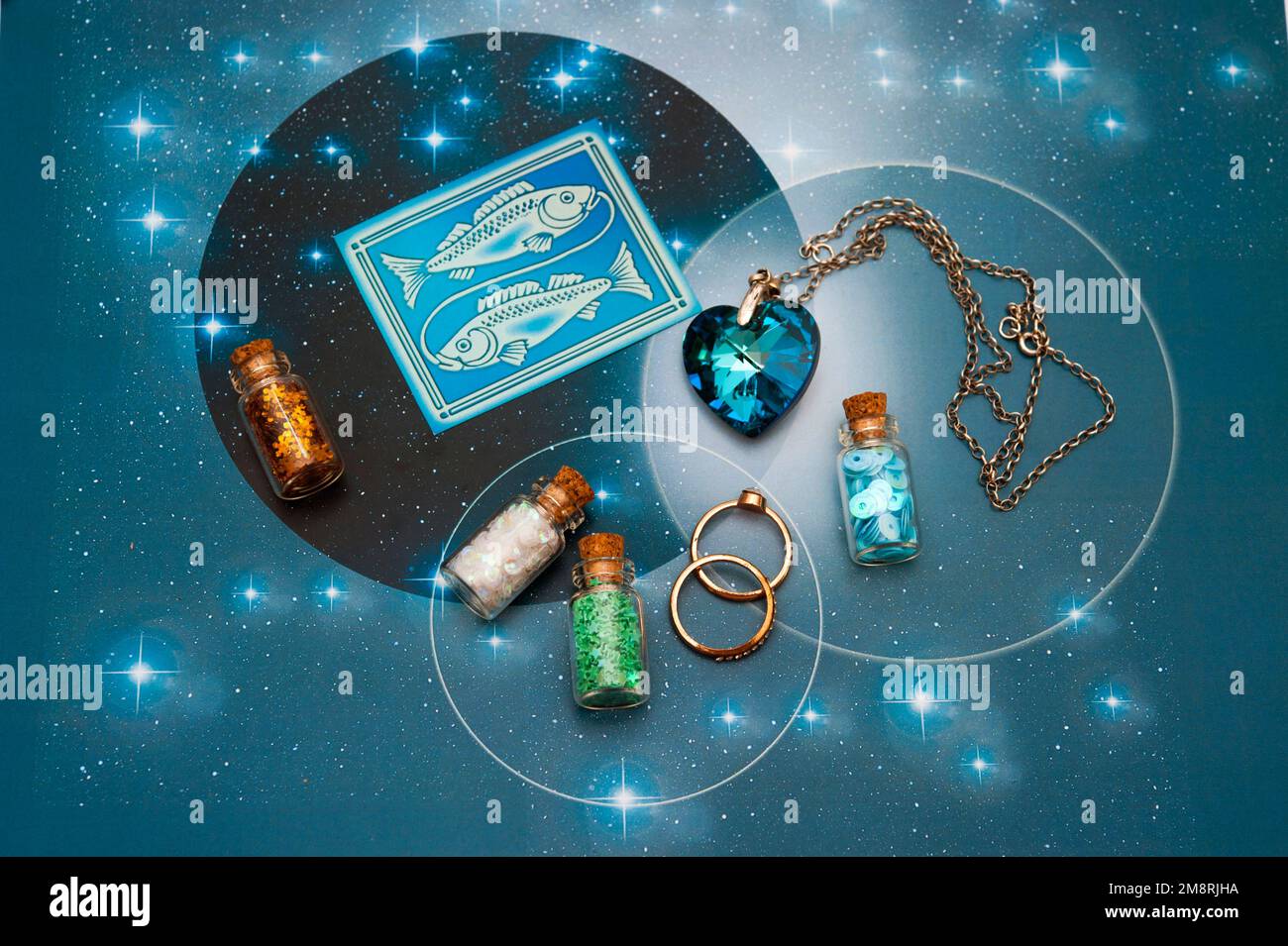 card with astrology sign of Pisces and valentine heart Stock Photo - Alamy