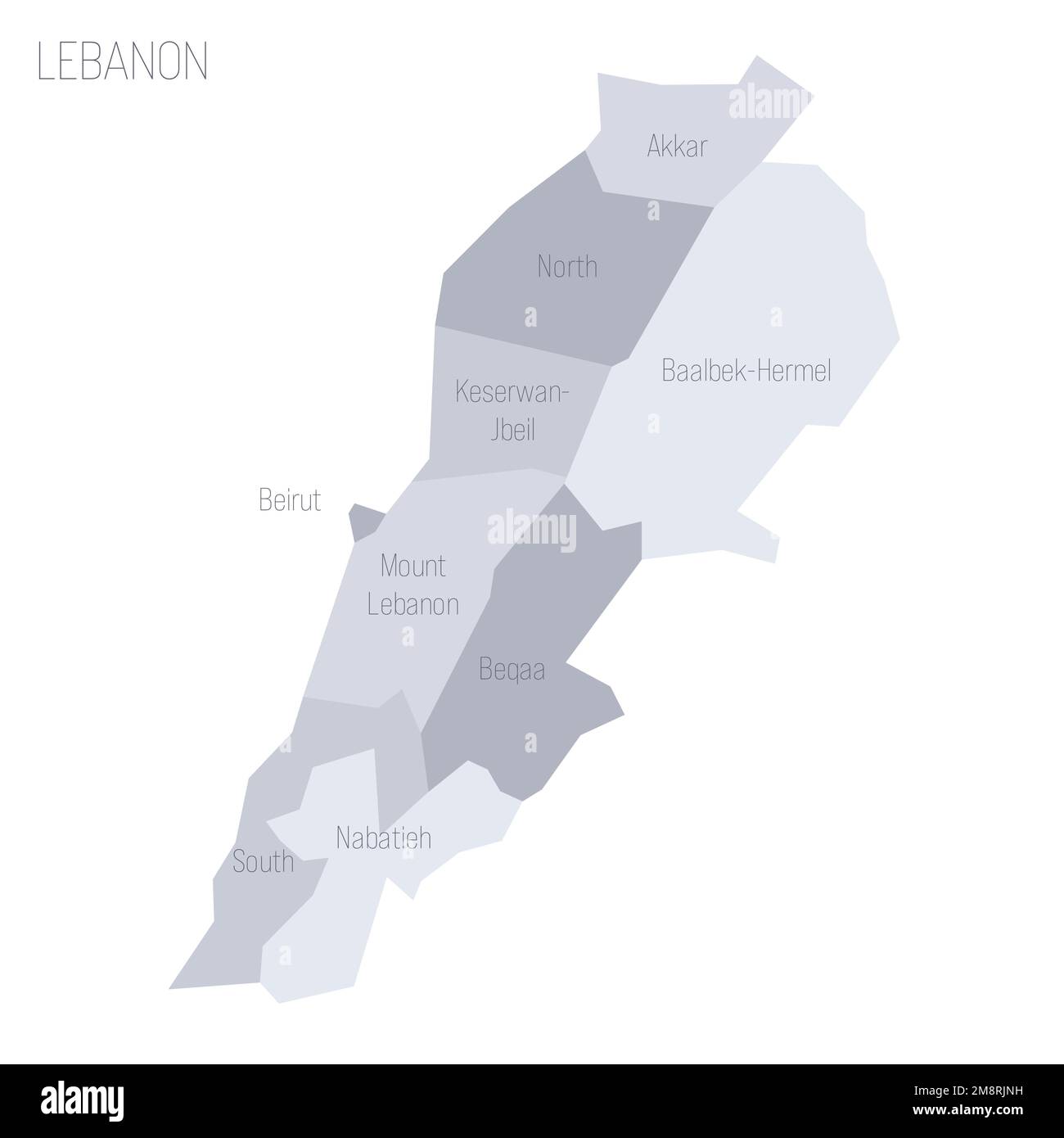 Lebanon political map of administrative divisions - governorates. Grey ...