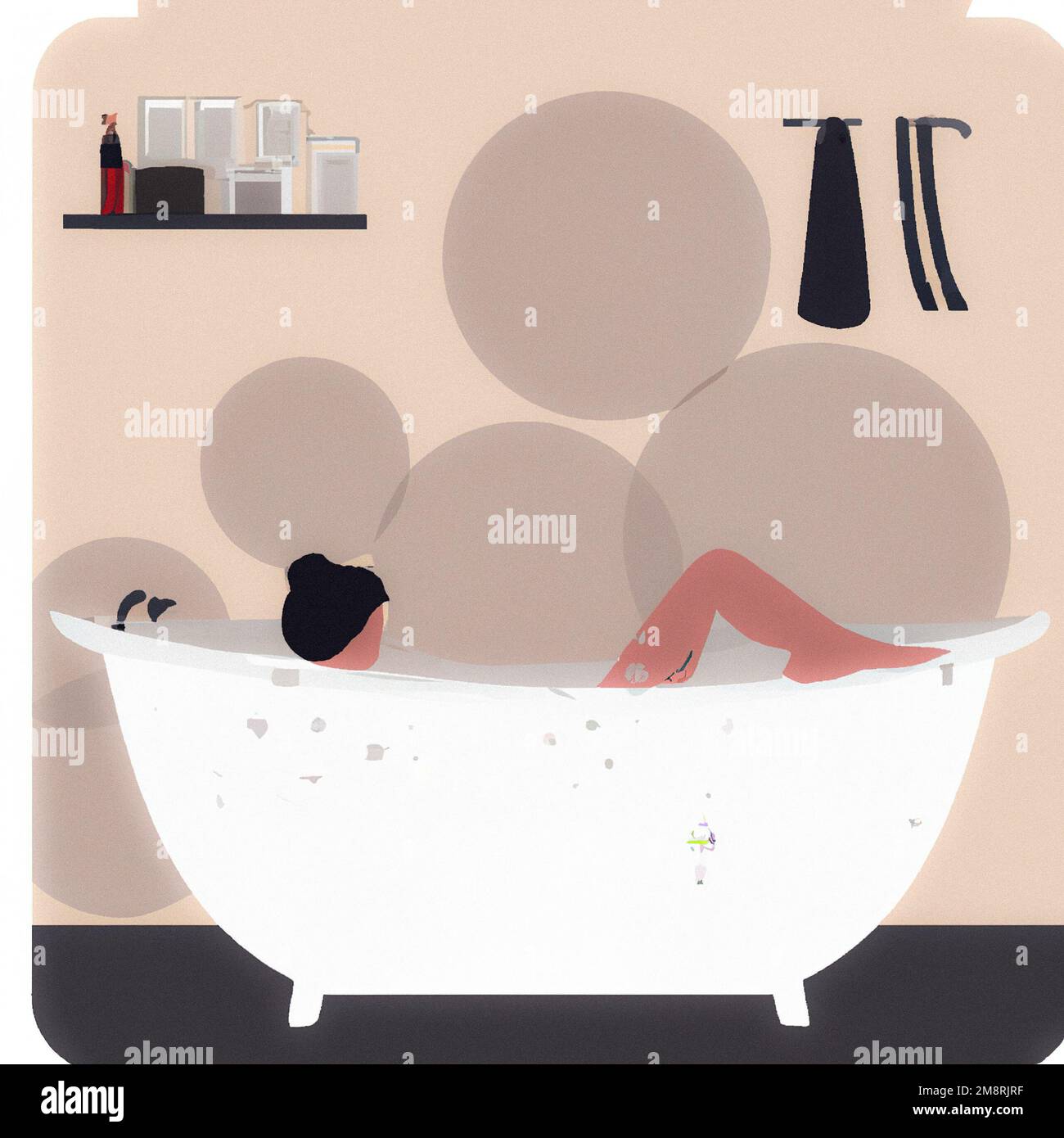 A beautiful minimalistic illustration of a woman having a bath in a tub ...