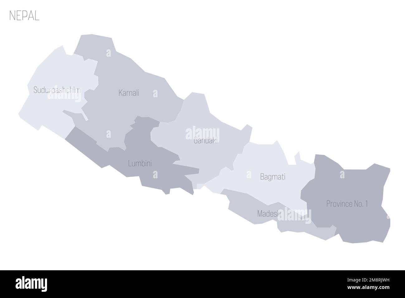 Nepal political map of administrative divisions - provinces. Grey ...