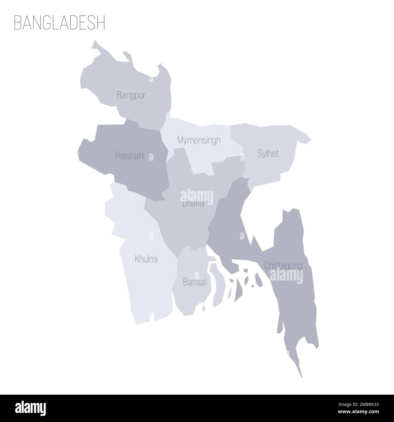 Bangladesh political map of administrative divisions - divisions. Grey ...