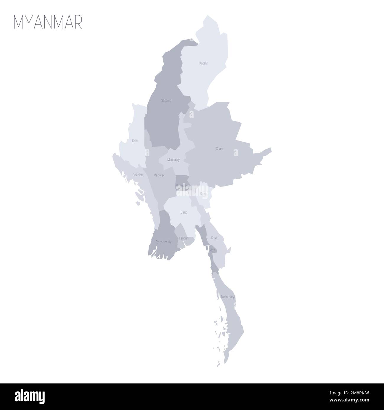 Myanmar political map of administrative divisions - states, regions and ...