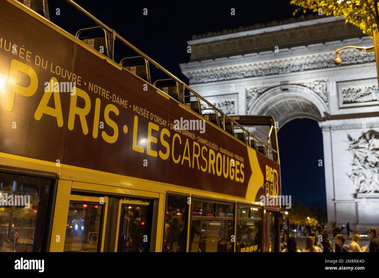 Paris, France - October 26, 2022: Arc de Triomphe and Paris tour bus ...