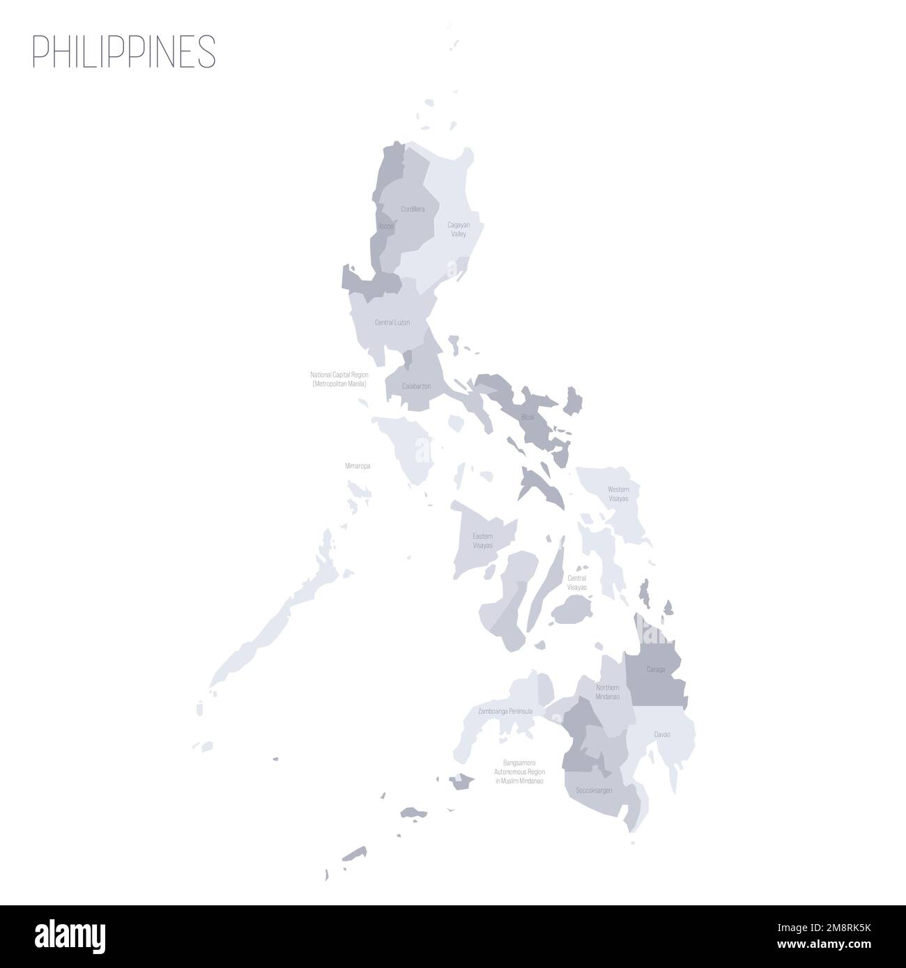 Philippines political map of administrative divisions - regions. Grey ...