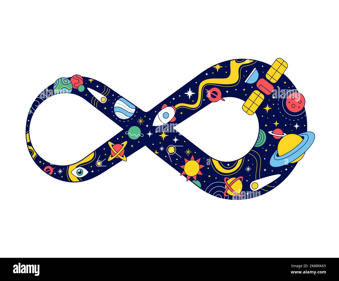 Cosmos in eteriny sign print. Vector cartoon logo icon. Cosmos,space ...