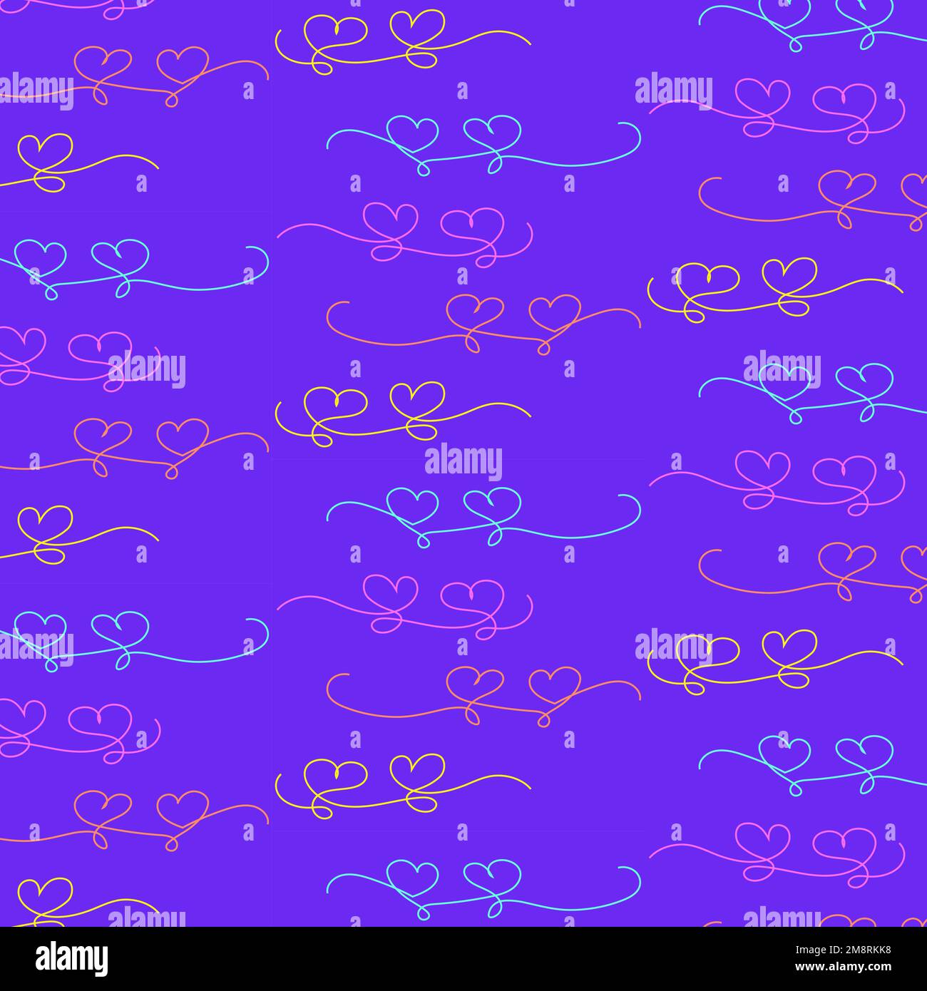 Drawing of outline threads twisted into hearts on a bright blue ...