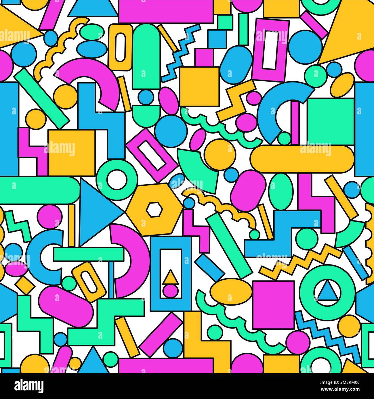 Memphis style geometry figure seamless pattern wallpaper. Vector hand ...